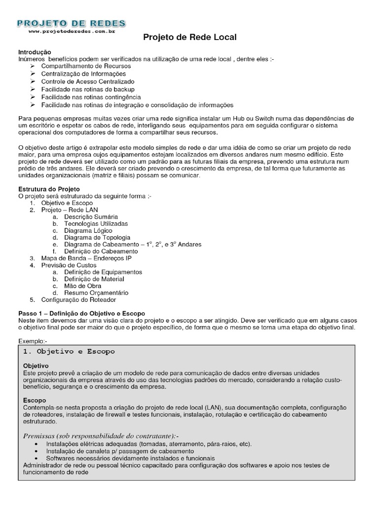 Exemplo de Projeto de Rede LAN - Projeto | PDF