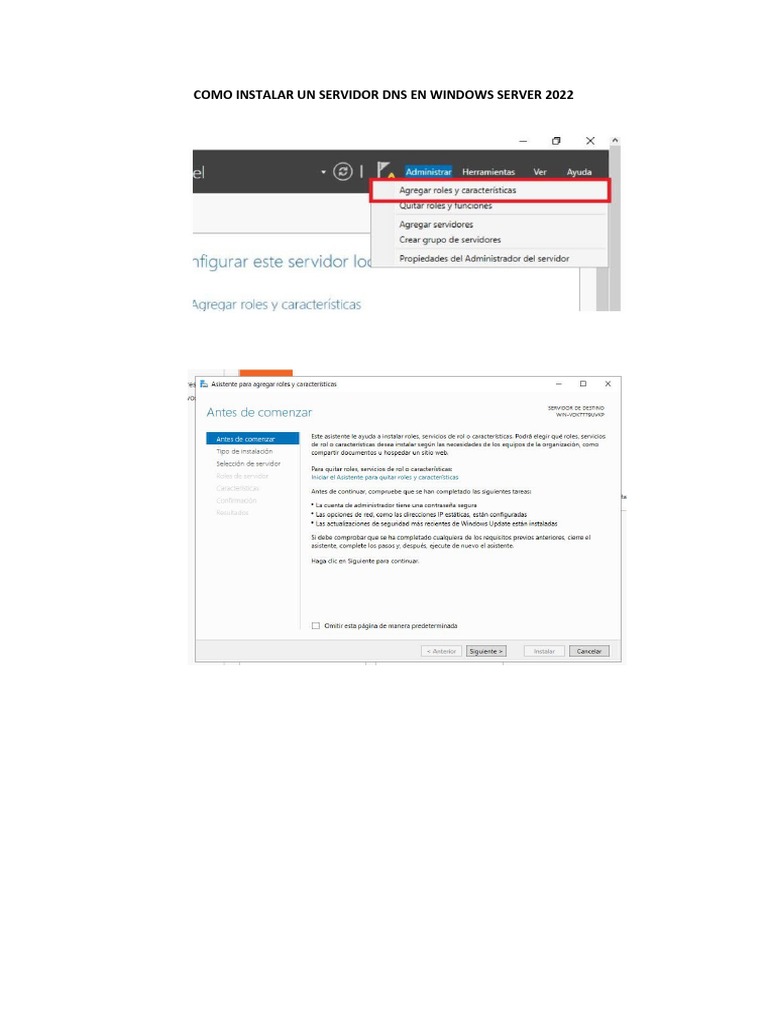 Configurar Un Servidor DNS en Windows Server 2022 - Capturas | PDF