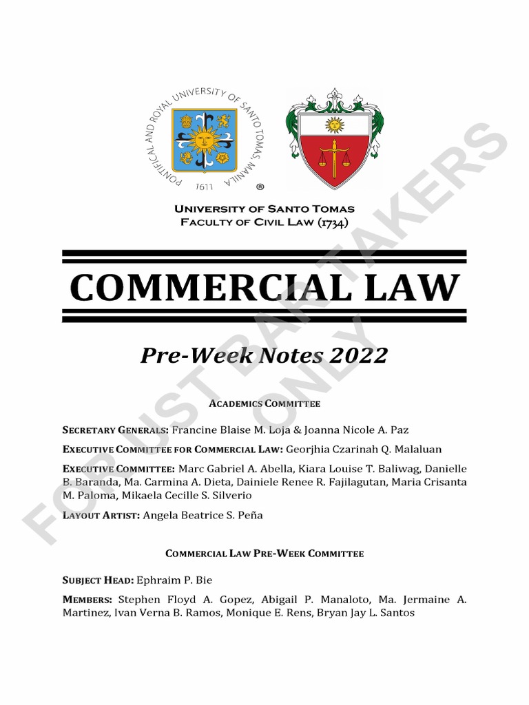 Commercial Law - Ust Pre-Week Notes 2022 | PDF