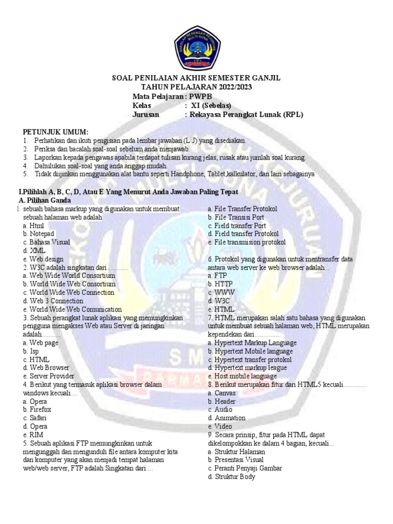 Pas Ganjil PWPB Kelas 11 | PDF