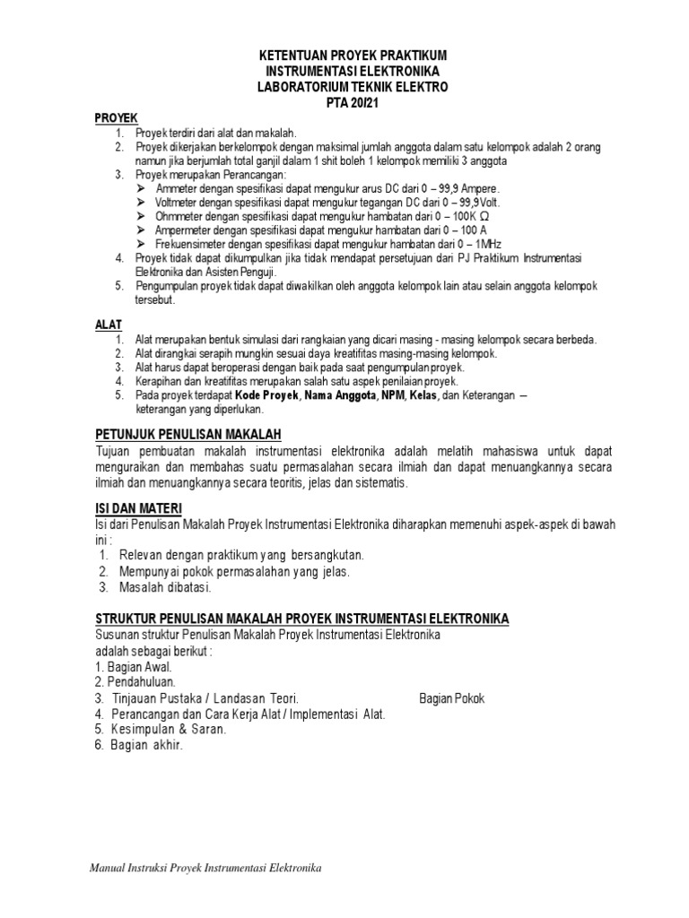 Panduan Proyek Instrumentasi Elektronika | PDF
