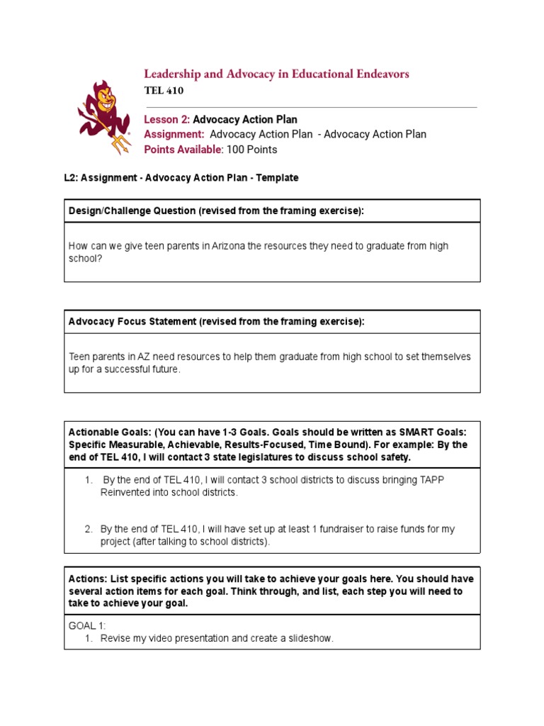 l2 - Assignment Advocacy Action Plan - Template | PDF
