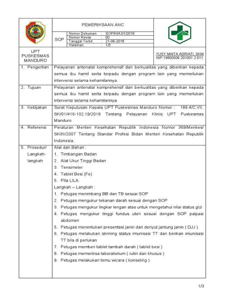 Sop Pemeriksaan Anc Terpadu | PDF