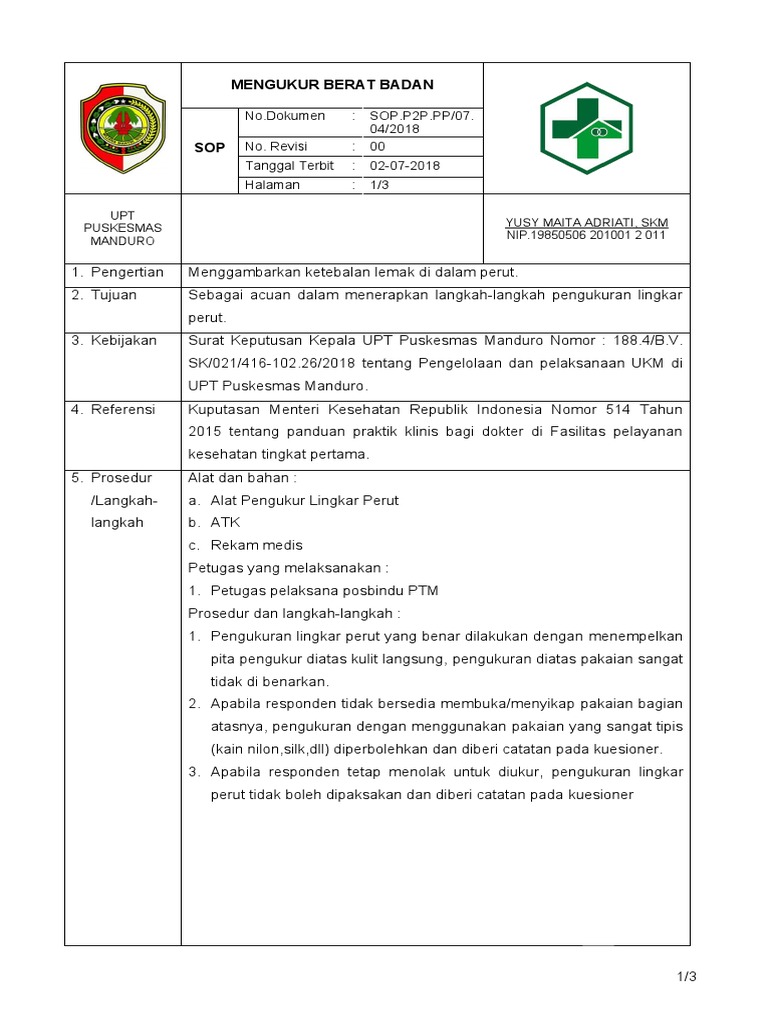 Sop Pengukuran Lingkar Perut | PDF
