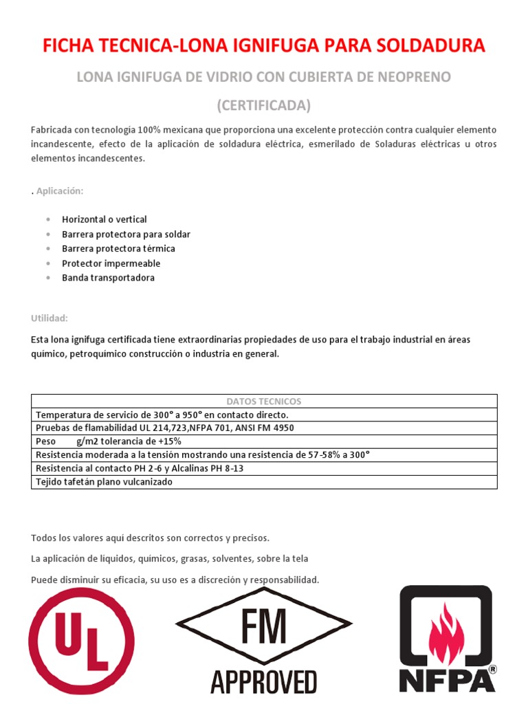 Lona Ignifuga Ficha Técnica | PDF