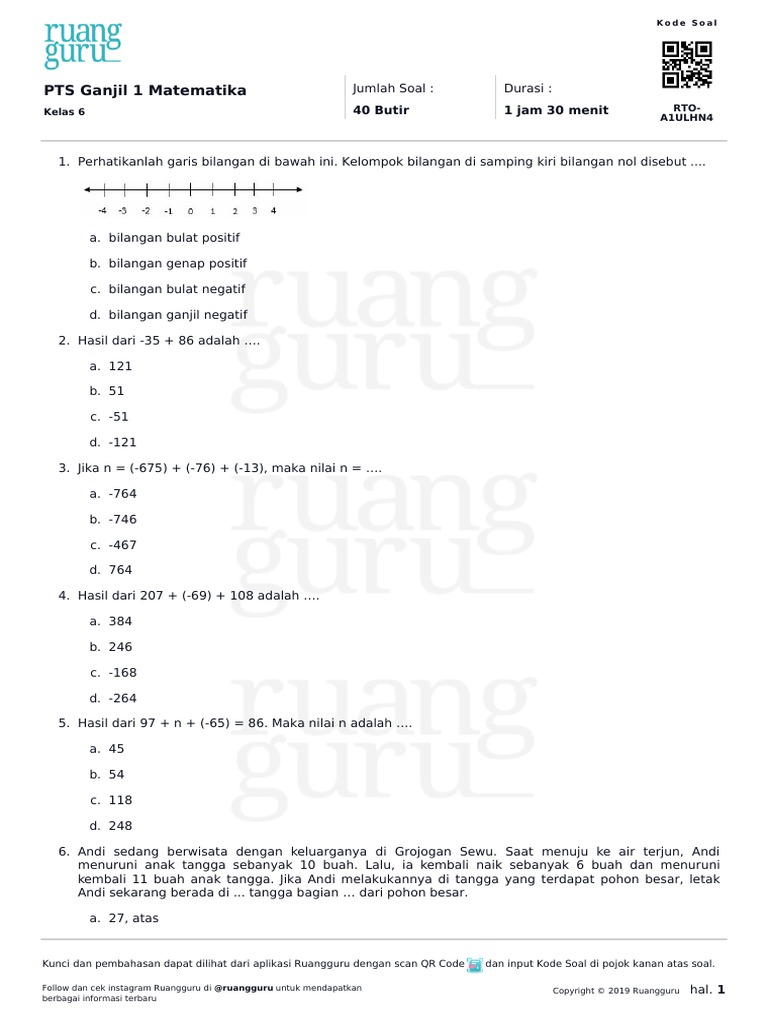 PTS Ganjil 1 Matematika | PDF