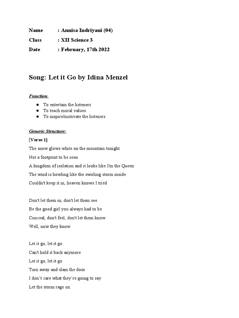 ENG Song Assessment | PDF