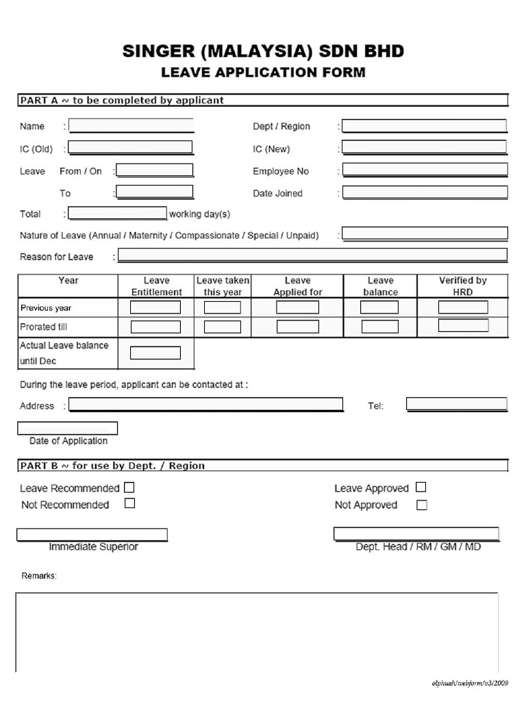 SINGER Leave Application Form | PDF