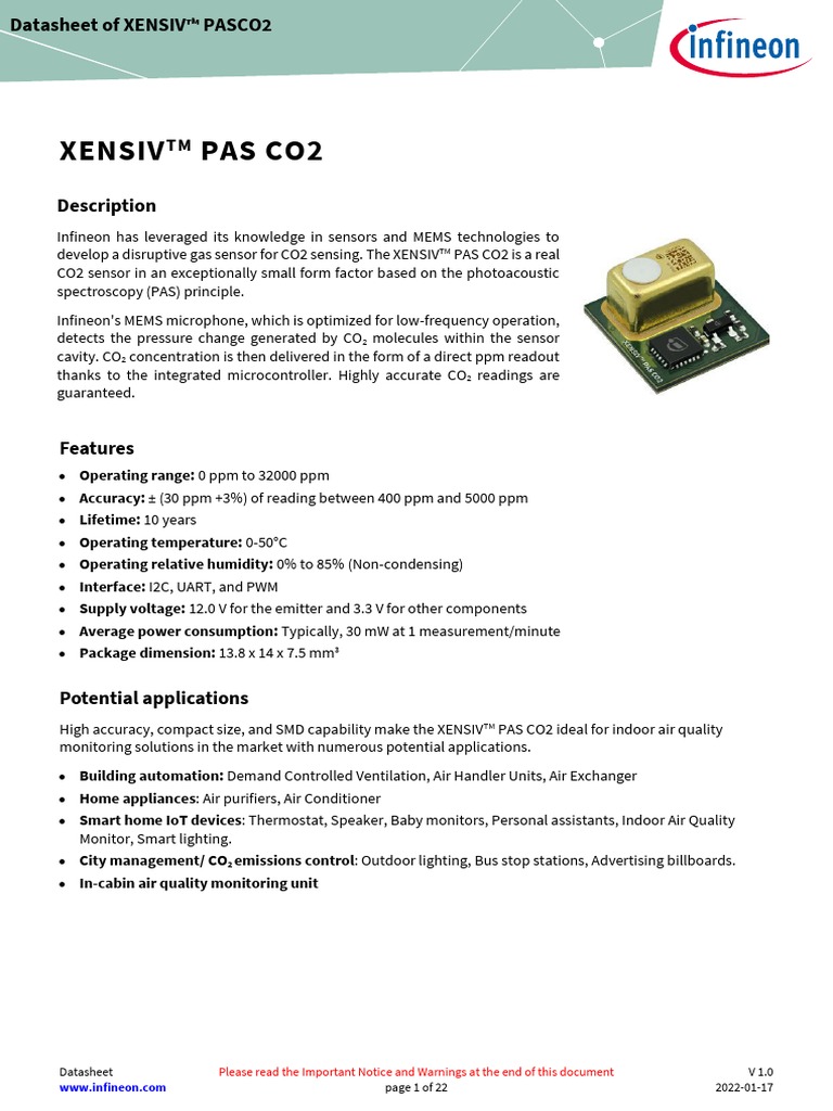 Infineon EVAL - PASCO2 - SENSOR DataSheet v01 - 00 EN | PDF | Electrostatic Discharge | Carbon ...