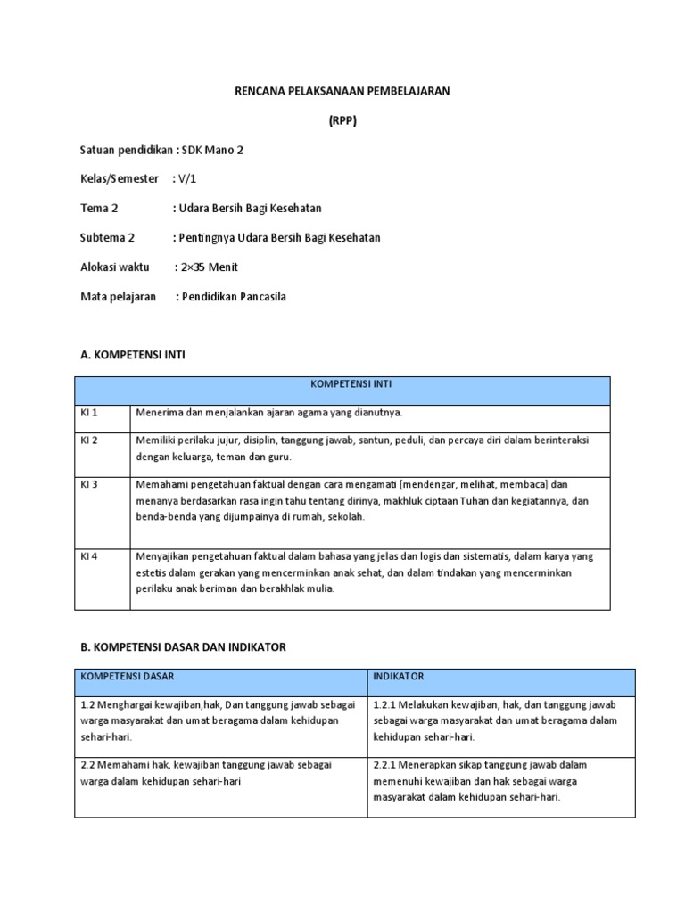 RPP Pancasila Kelas 5 SD | PDF