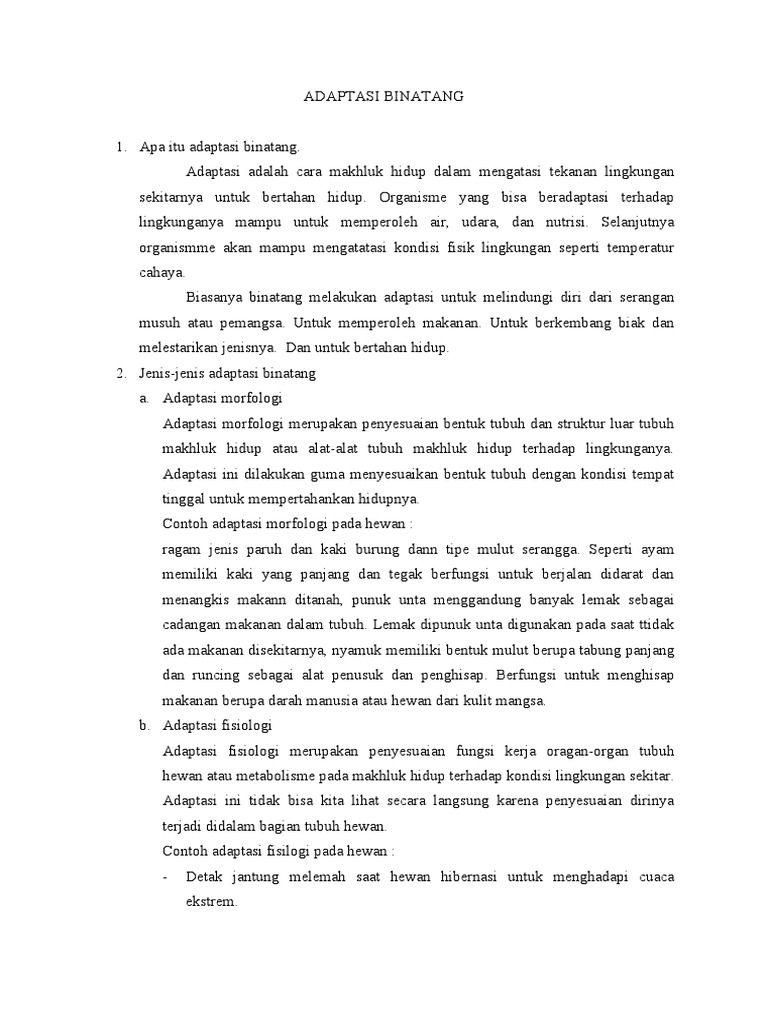 Adaptasi Binatang: Jenis dan Tujuan | PDF