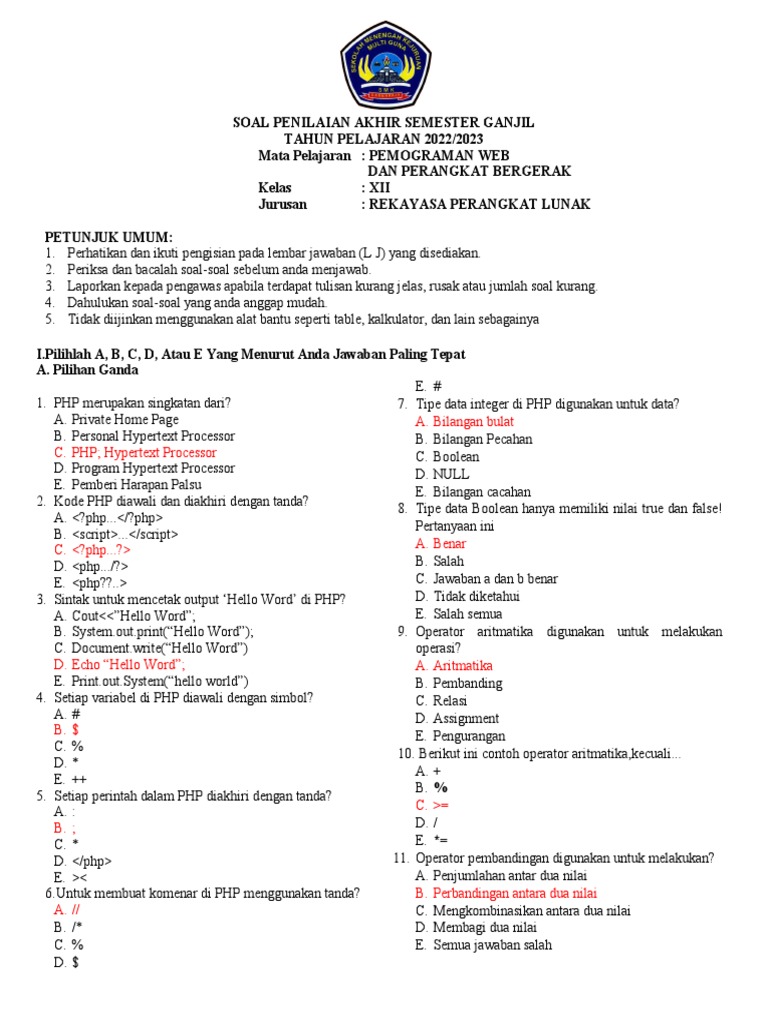Soal UAS Pemrograman Web Kelas XII | PDF