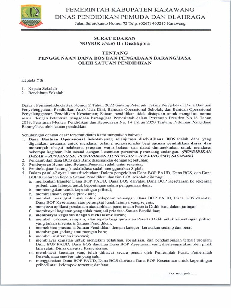 Surat Edaran Kadisdik (Bos 2022) | PDF Surat Edaran Kadisdik (Bos 2022) | PDF