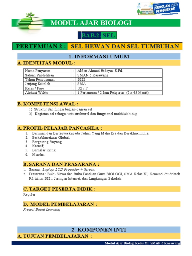 Alfian - Modul Ajar Biologi 2.1 Bab Sel | PDF