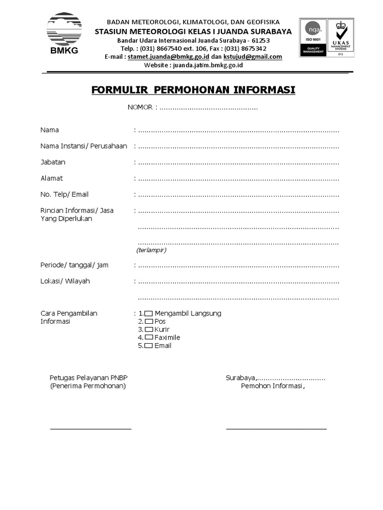 Formulir Permohonan Informasi BMKG Juanda | PDF