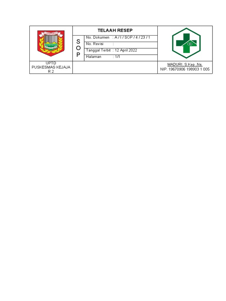 Sop Telaah Resep Fix Pdf