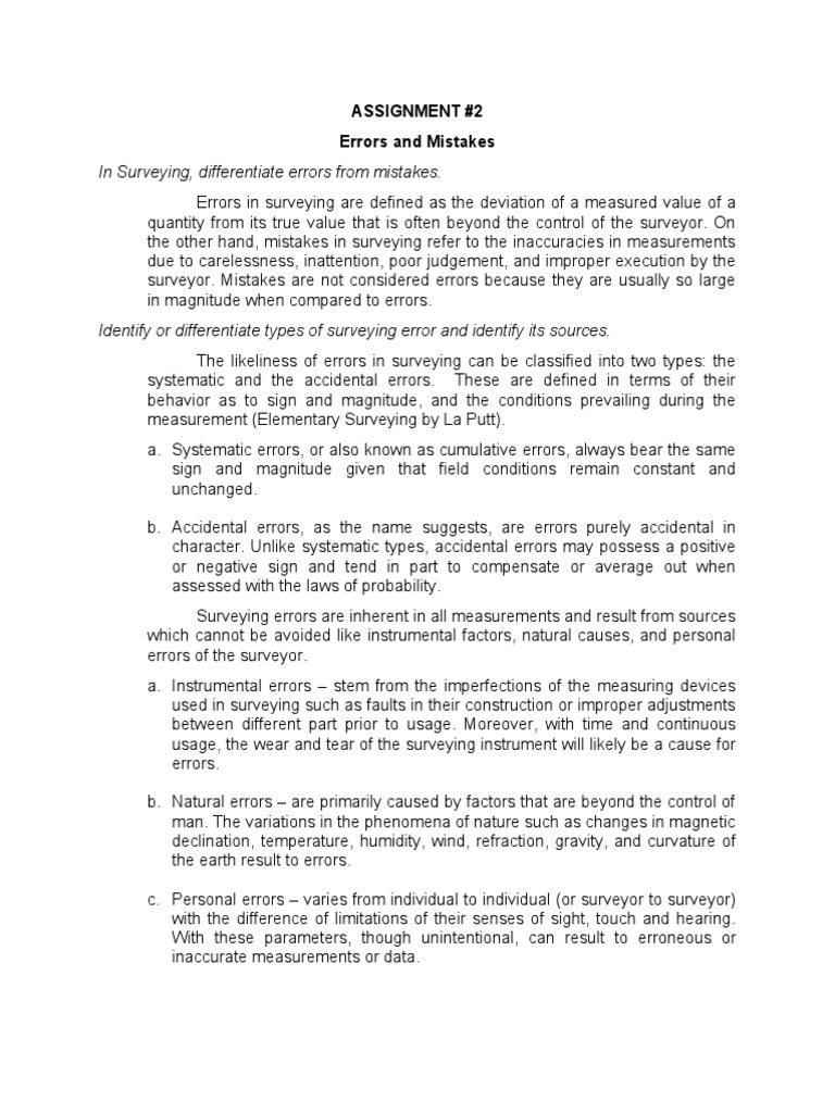 Definition of Errors and Mistakes in Surveying | PDF | Accuracy And ...
