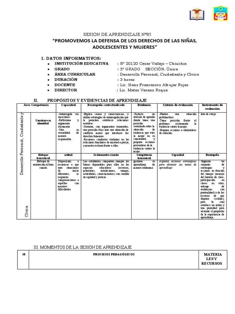 Sesión de Aprendizaje n05 DPCC 3 Grado | PDF | Derechos de los niños | Aprendizaje