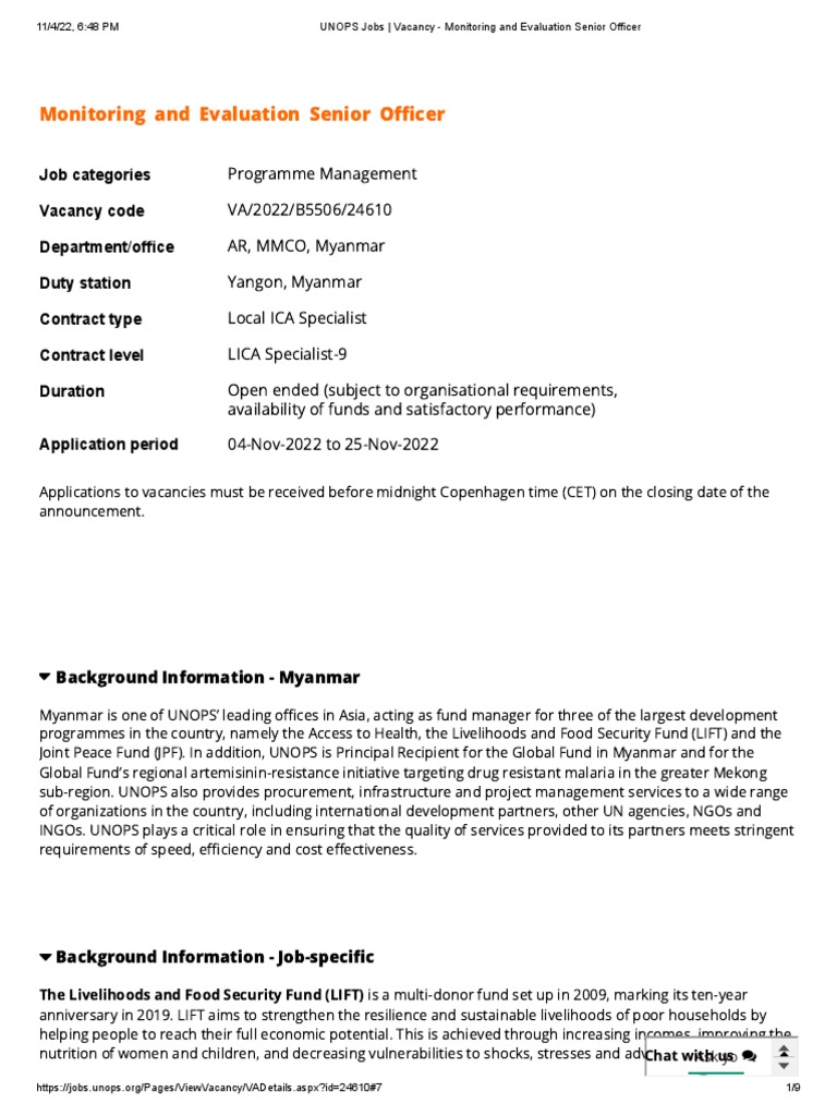 UNOPS Jobs Vacancy - Monitoring and Evaluation Senior Officer 4th Nov 2022 | PDF | Evaluation ...