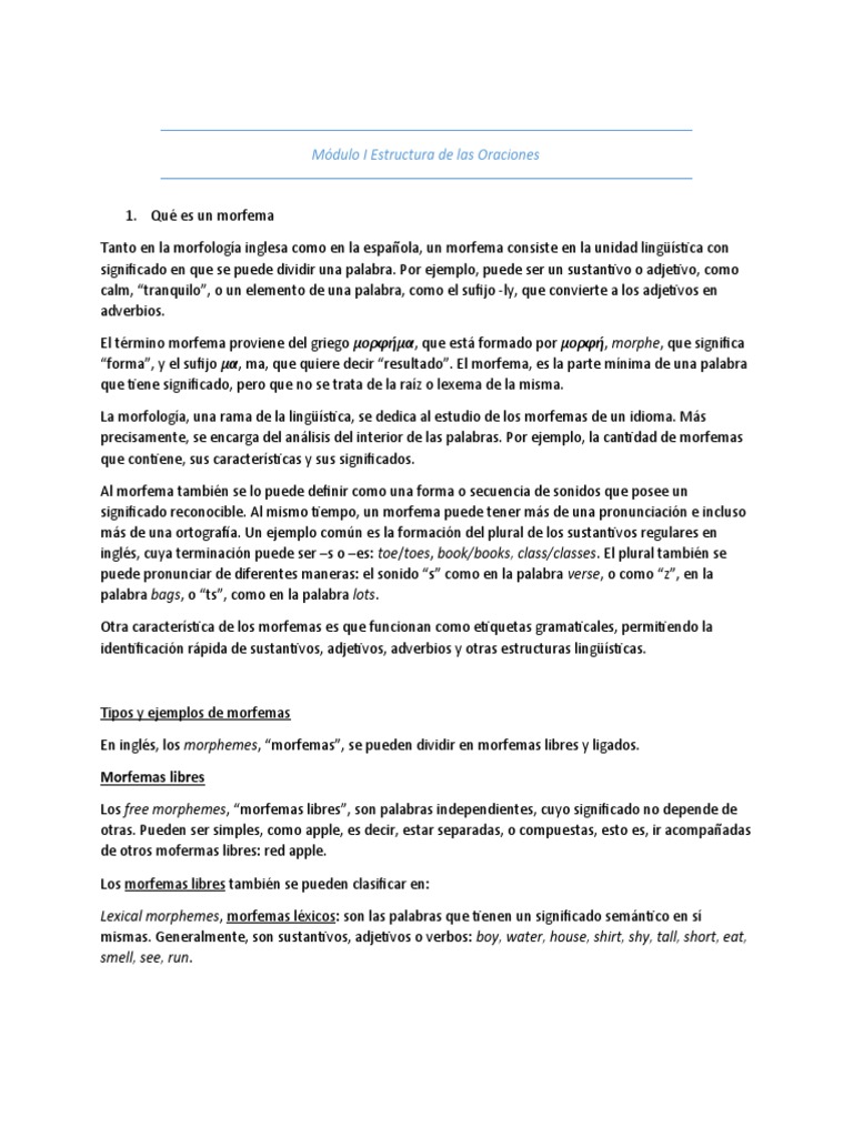 Estructuras De Las Oraciones Pdf Palabra Adjetivo