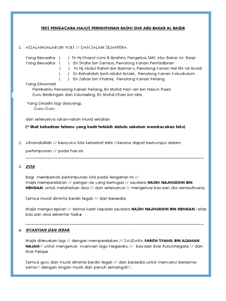 Teks Pengacara Majlis Perhimpunan | PDF