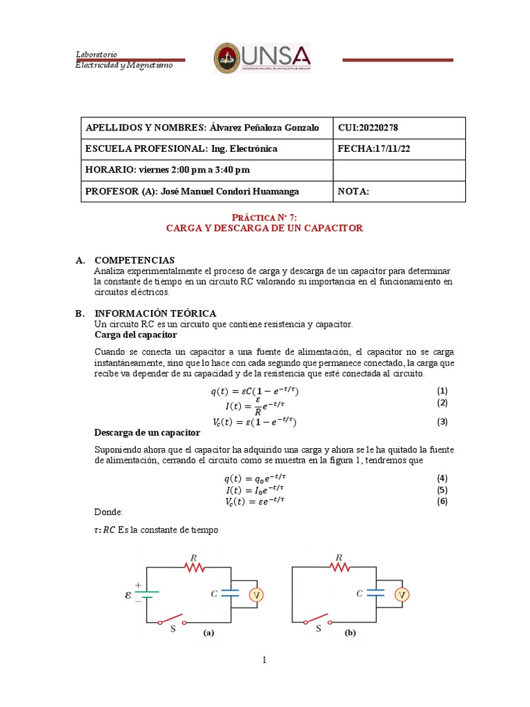 Laboratorio 07 - Carga y Descarga de Un Condensador Galvarezp | PDF