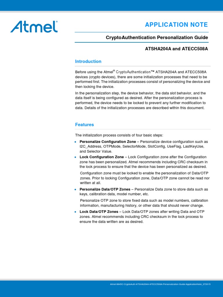 Atmel 8845 CryptoAuth ATSHA204A ATECC508A Personalization Guide ApplicationNote | PDF