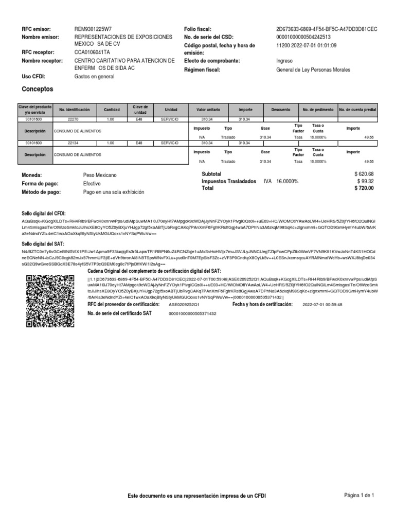 Conceptos: 90101600 22270 1.00 E48 Servicio 310.34 310.34 | PDF ...