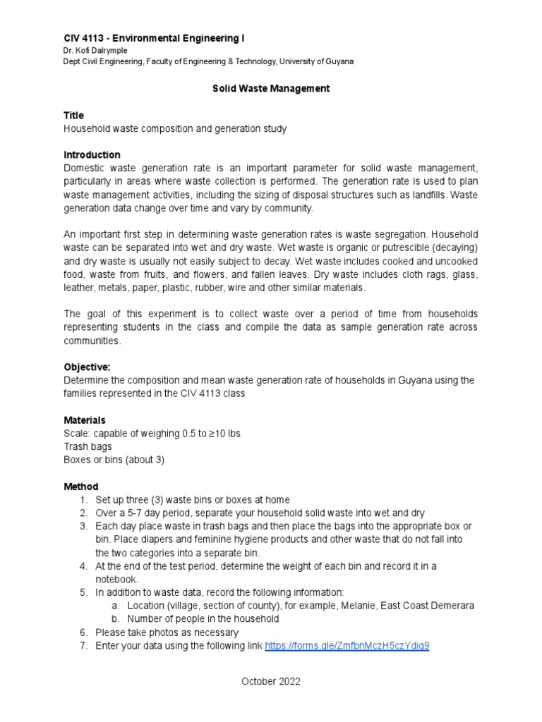 CIV 4113 - Env Eng I - Assignment 1 | PDF