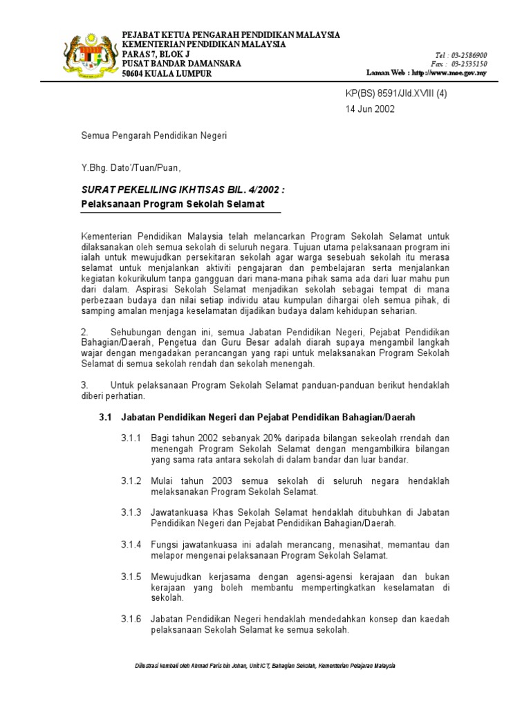 Surat Pekeliling Ikhtisas Bilangan 4 Tahun 2002 - Pelaksanaan Program ...