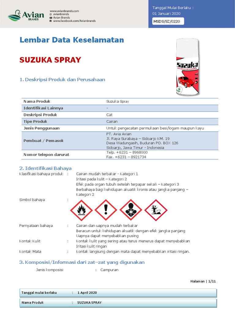 Suzuka Spray MSDS | PDF