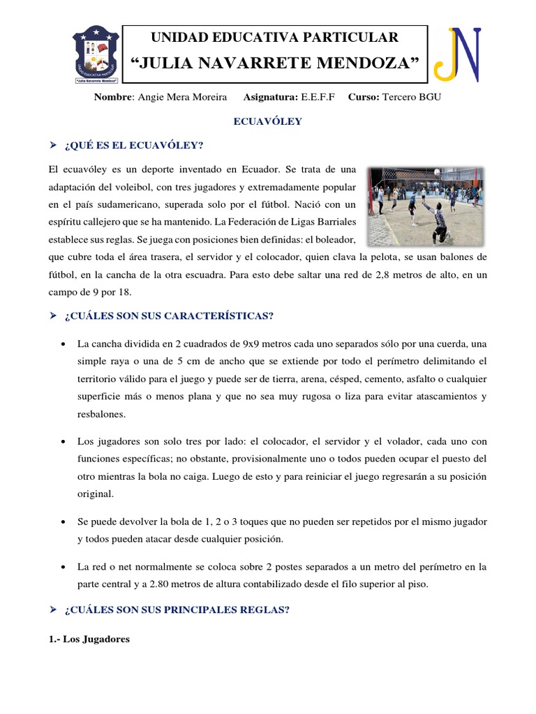 Ecuavóley, Sus Características y Principales Reglas-Angie Mera Moreira ...