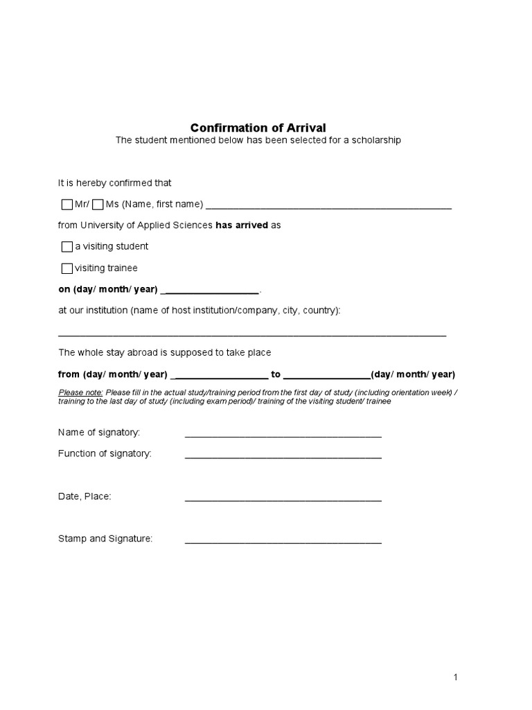 Vorlage - Confirmation of Arrival | PDF