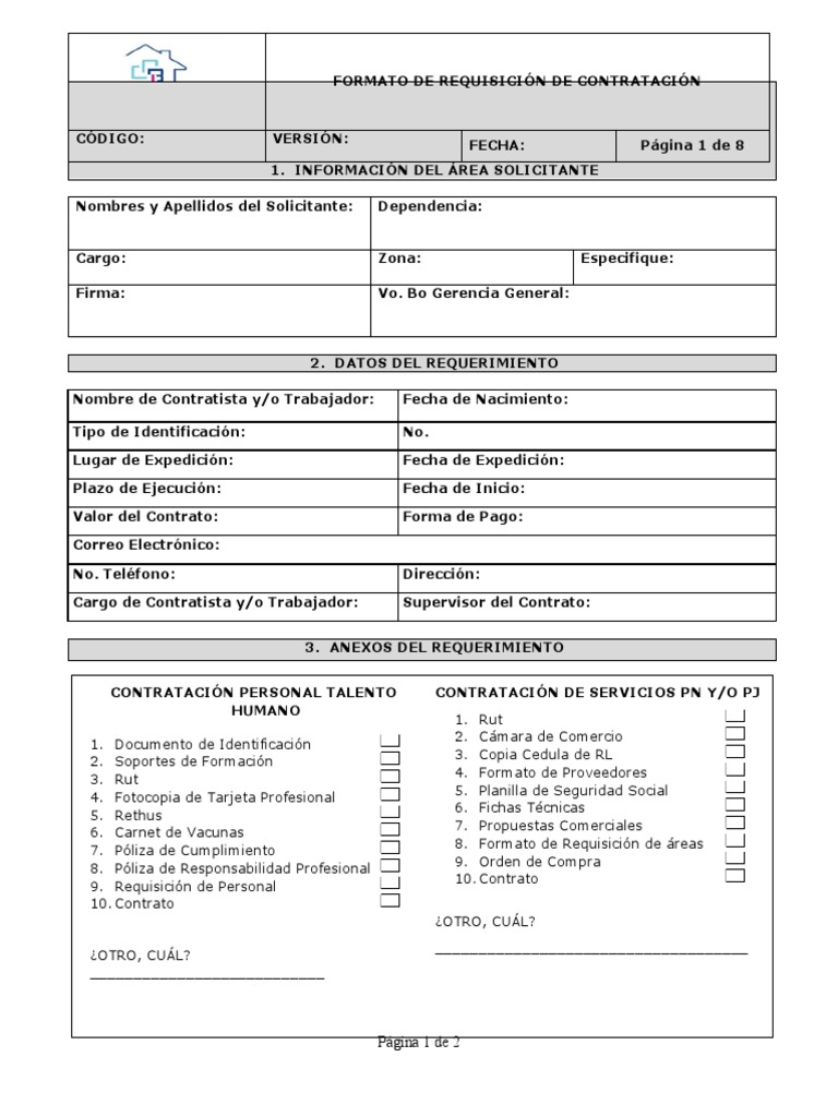 Formato de Requisicion de Contratacion | PDF