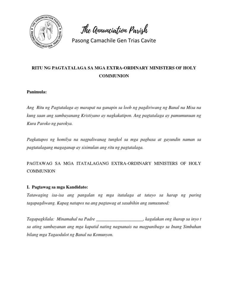 Ritu NG Pagtatalaga Sa Emhc | PDF