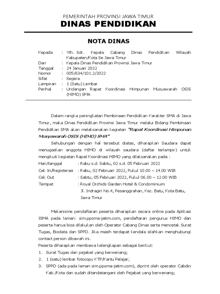 Rapat Koordinasi HIMO SMA Jatim 2022 | PDF