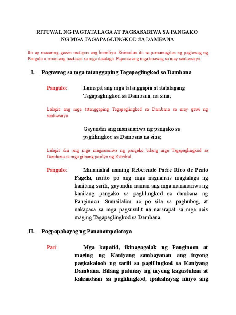 Rituwal NG Pagtatalaga NG Mga Tagapaglingkod Sa Dambana | PDF