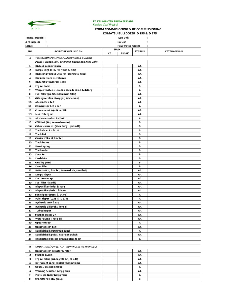 Commissioning and Recommissioning Report for Komatsu Bulldozers ...