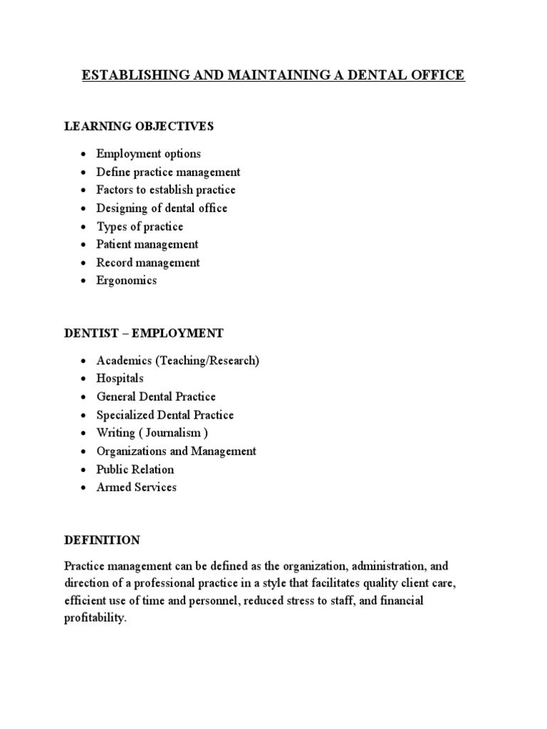 Establishing And Maintaining A Dental Office Pdf