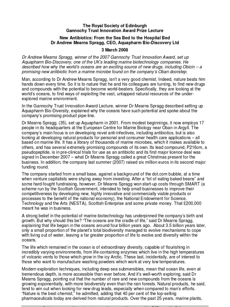 New Antibiotics: From The Sea Bed To The Hospital Bed DR Andrew Mearns ...