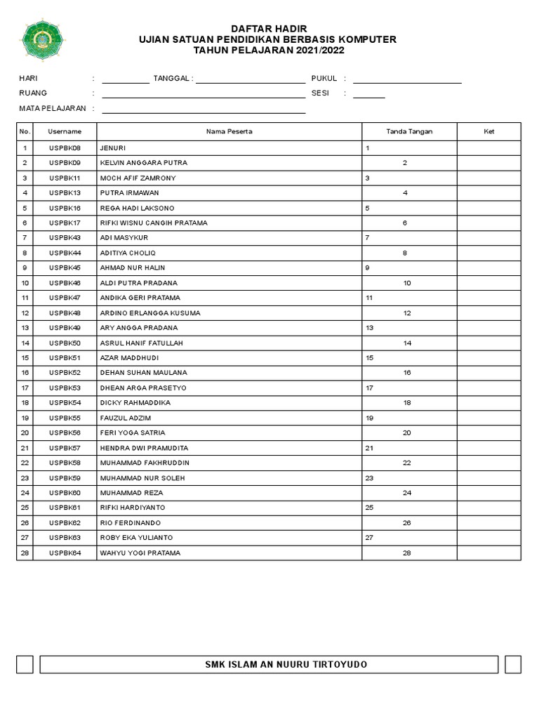 Daftar Hadir Sesi 2 | PDF