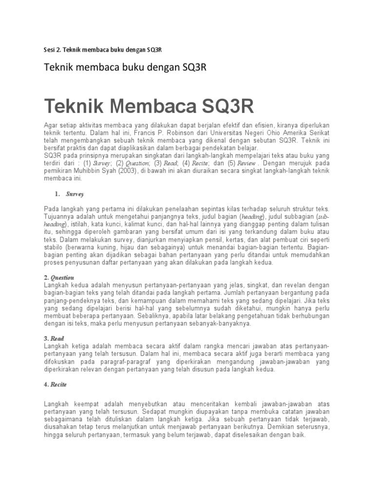 Sesi 2. Teknik Membaca Dengan sq3r 221121 012648 | PDF
