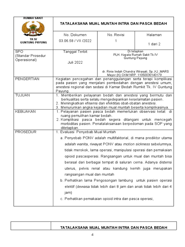 3.SOP Tatalaksana Mual Muntah Intra Dan Pasca Bedah | PDF