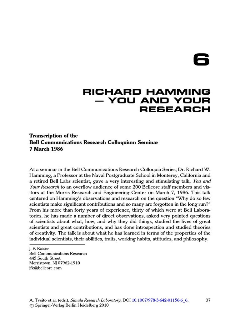 You and Your Research Hamming | PDF You and Your Research Hamming | PDF