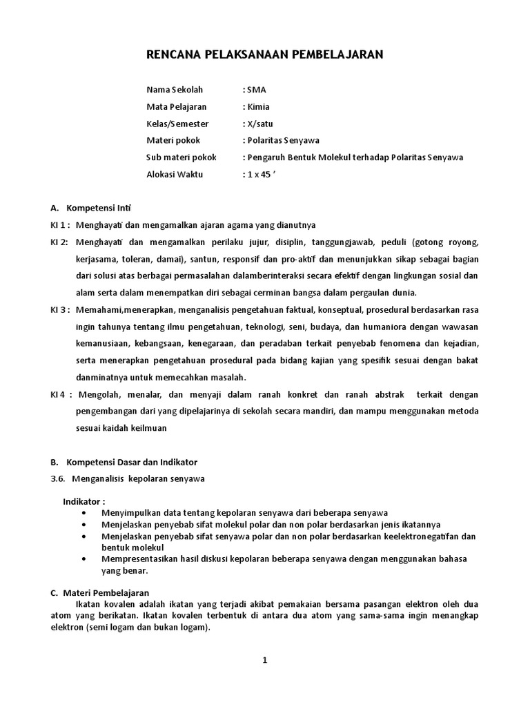 RPP Kepolaran Senyawa - yUNI | PDF
