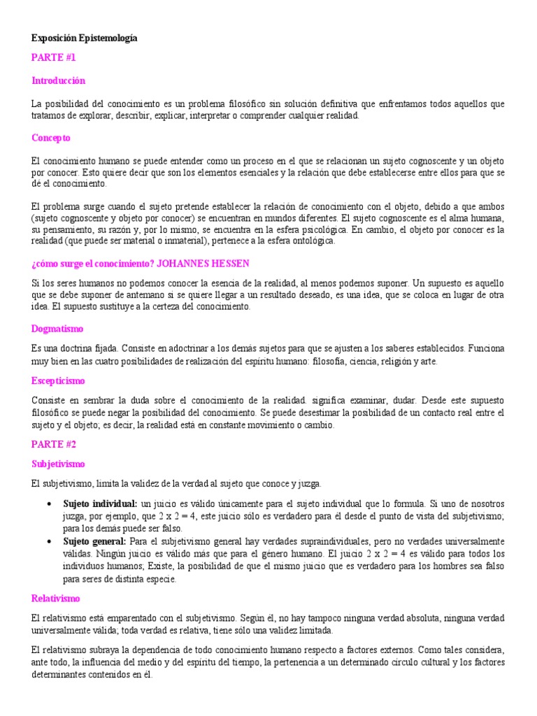 Exposición Epistemología | PDF | Conocimiento | Verdad