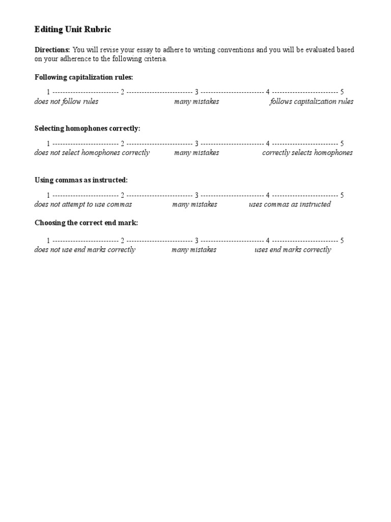 Editing Unit Rubric | PDF