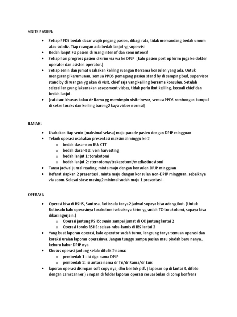 Panduan Stase Bedah TKV Untuk PPDS | PDF