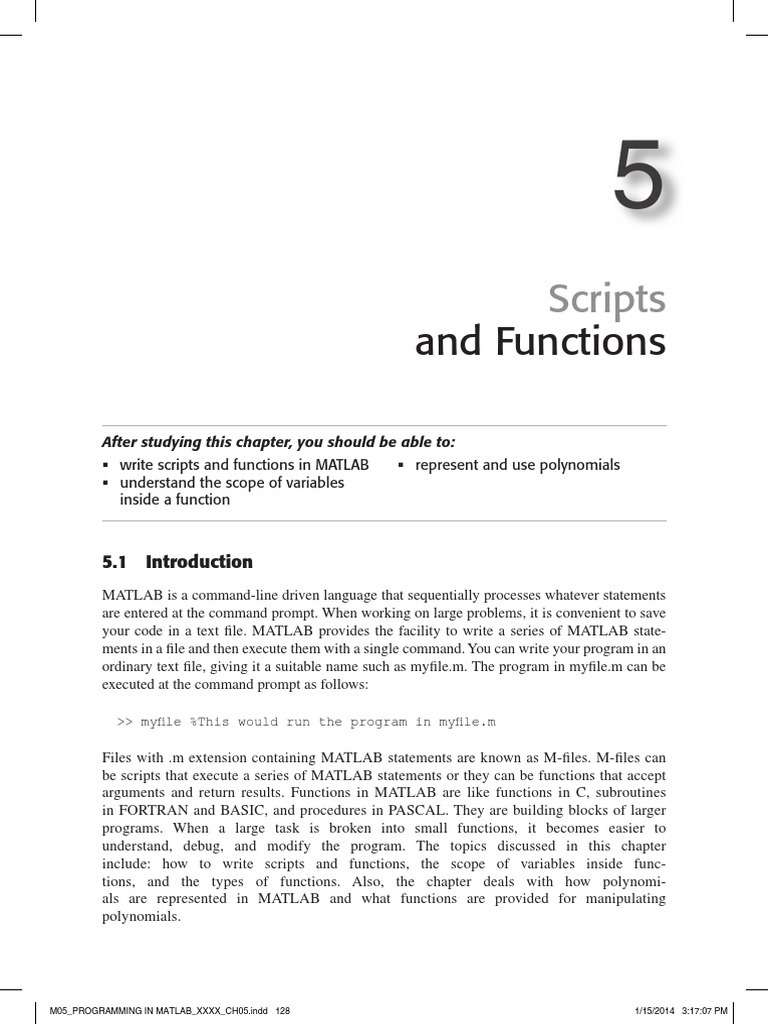 M05 - Programming in Matlab - XXXX - CH05 | PDF | Parameter (Computer Programming) | Function ...