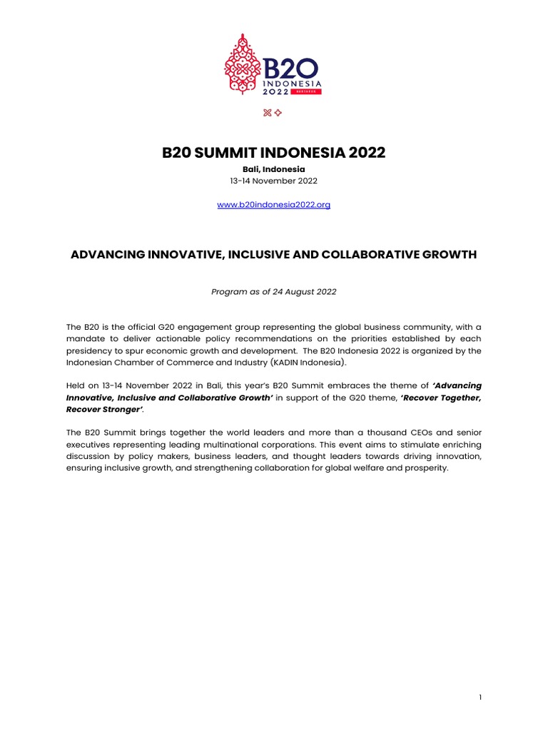 B20 Summit - Public Program | Download Free PDF | Sustainability ... B20 Summit - Public Program | Download Free PDF | Sustainability ...